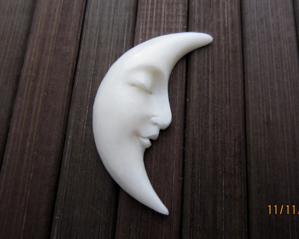 Crescent Moon Closed Eye Face Single-sided Hand Carved - Etsy