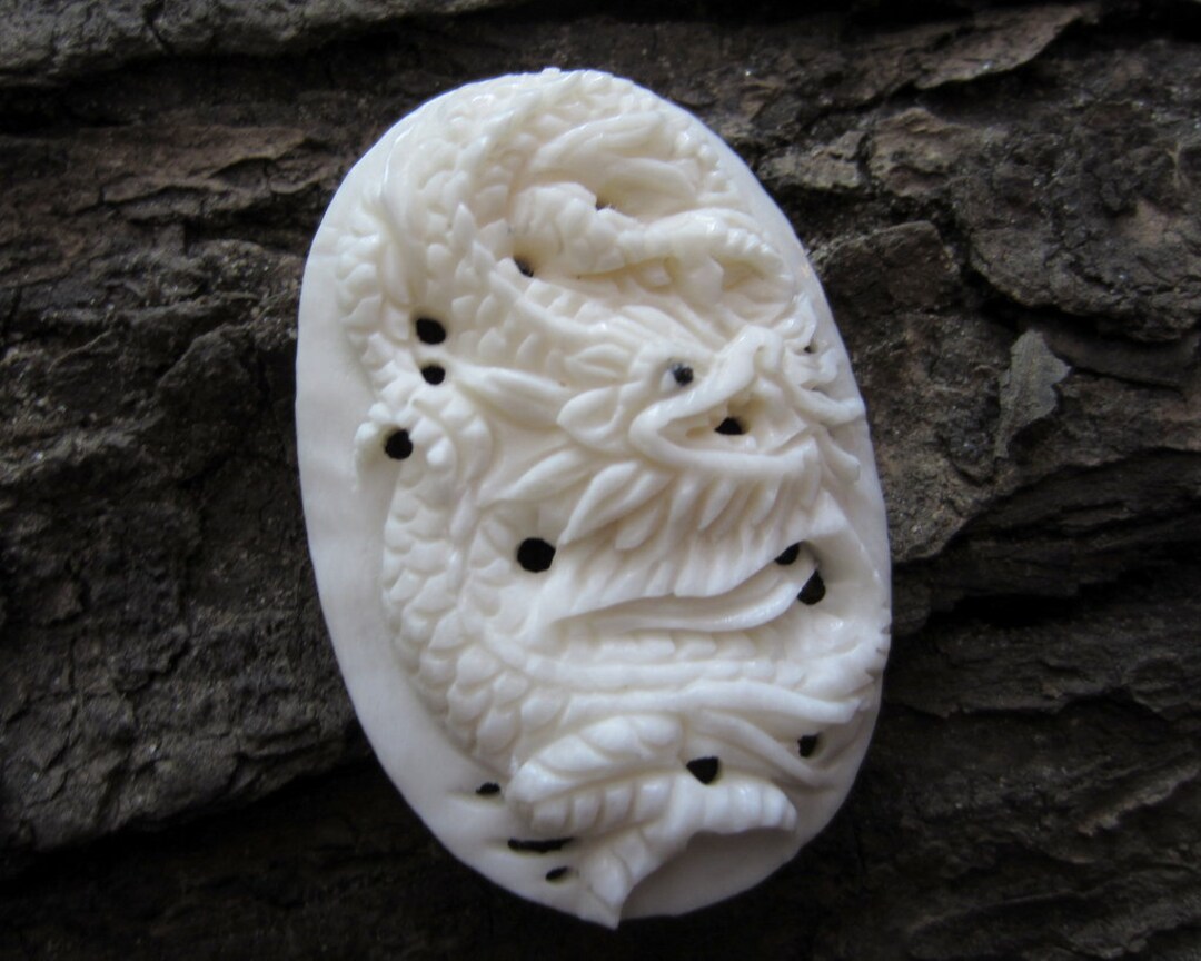 Hand Carved Asian Dragon, Bone Carving, Jewelry Making Supplies S1045 ...