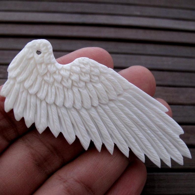 Intricate Double Sided Carved Angel Wing , DRILLED , Jewelry Making ...