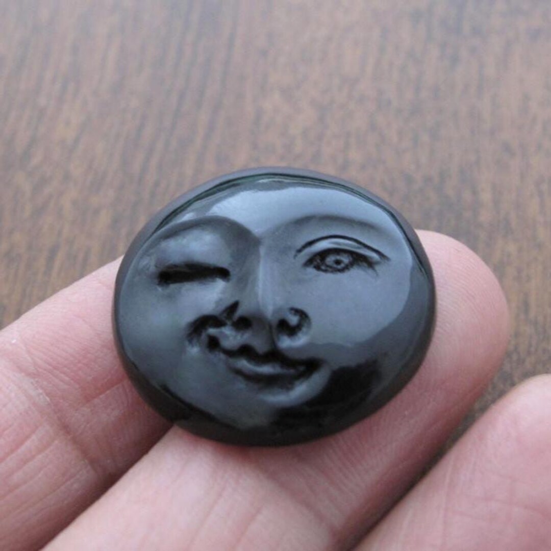 Winking Moon (right Eye), 25mm Moon Face Cabochon, Black Buffalo Horn ...