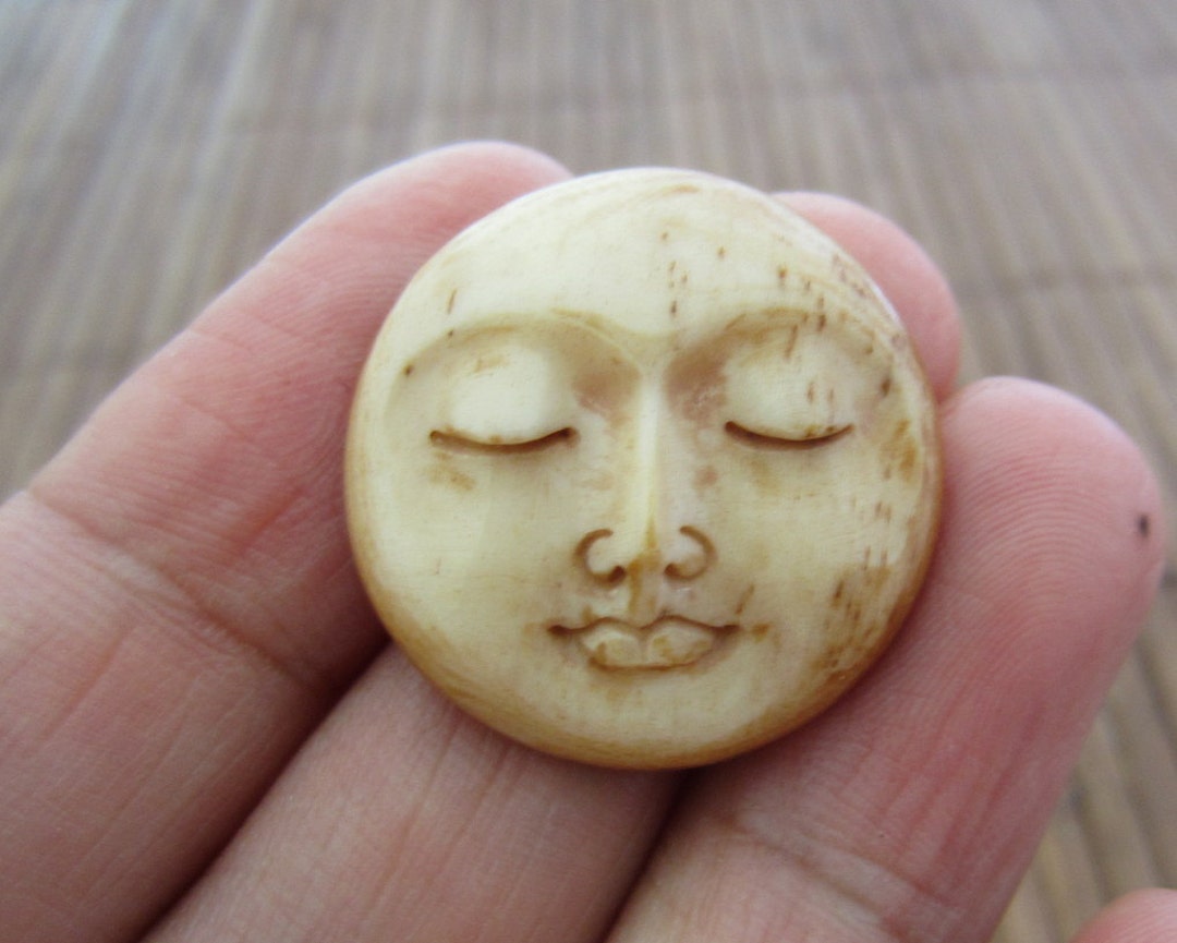 Gorgeous 25 Mm Moon Face Cabochon With CLOSED Eyes Cabochon, Bone ...