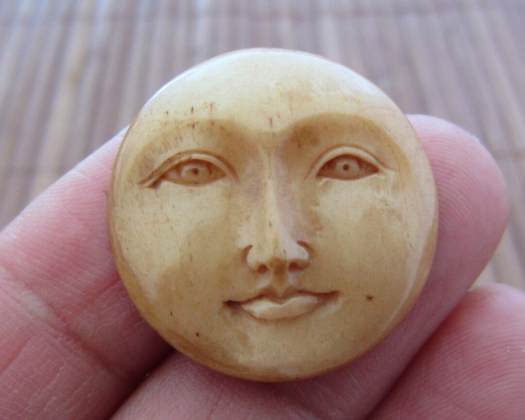 Gorgeous Antique Look Hand Carved 25 Mm Moon Face Cabochon With OPEN ...