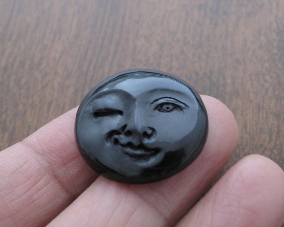 Winking Moon (right Eye), 25mm Moon Face Cabochon, Black Buffalo Horn ...
