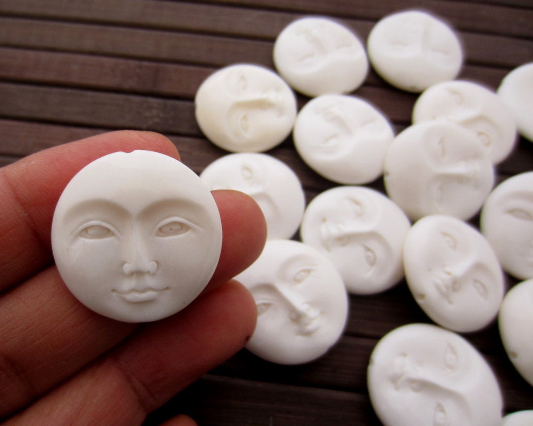 Hand Carved 25mm Open-eye Moon Face BEAD, Drilled Vertically. Jewelry ...