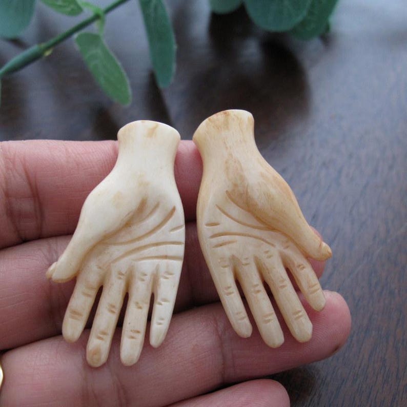 Pair of Hand Carved Buffalo Bone - HANDS, Tangan, Finely Detailed, NOT ...