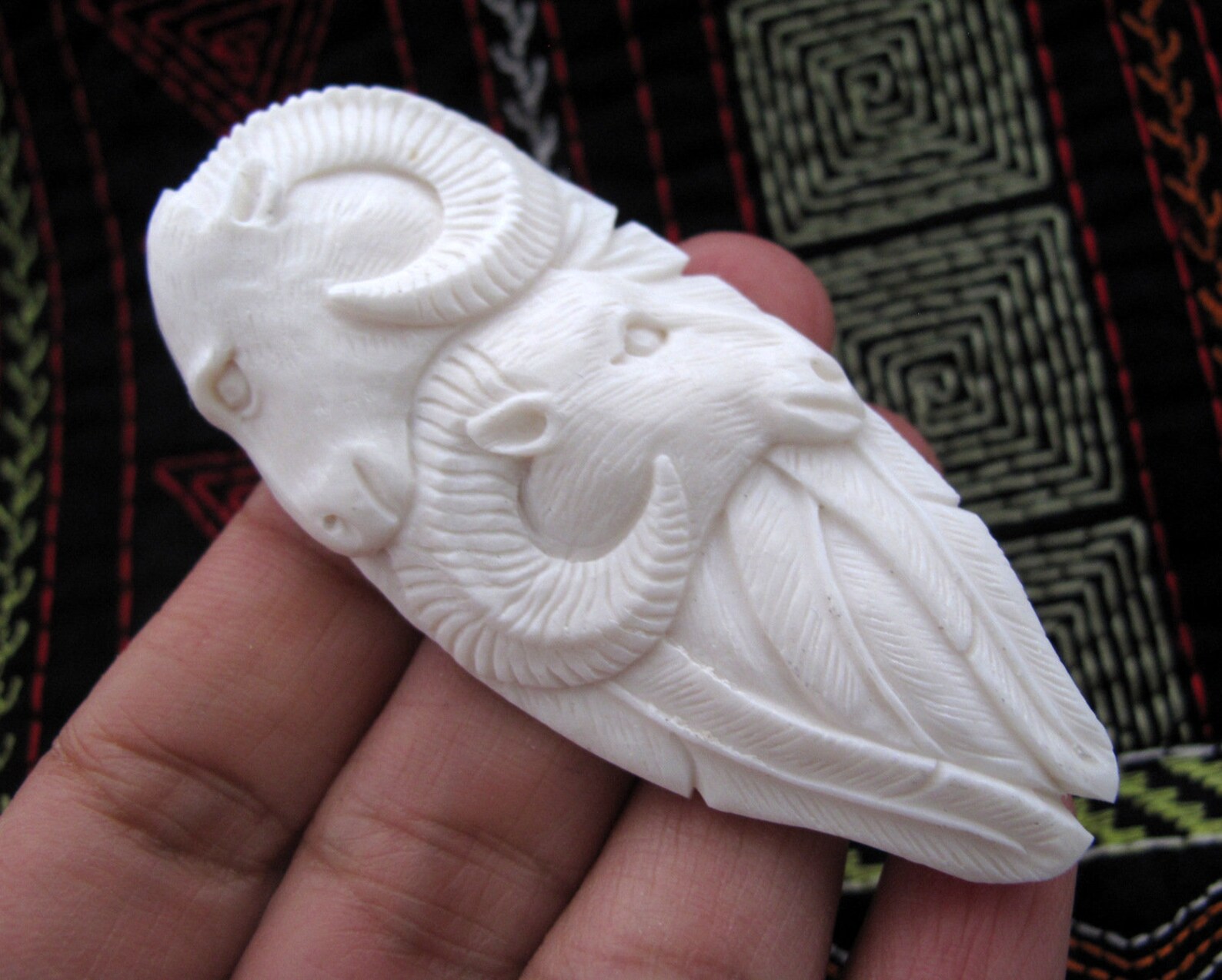 NEW ARRIVAL Excellent Carved Spirit of Ram, Buffalo Bone Carving ...