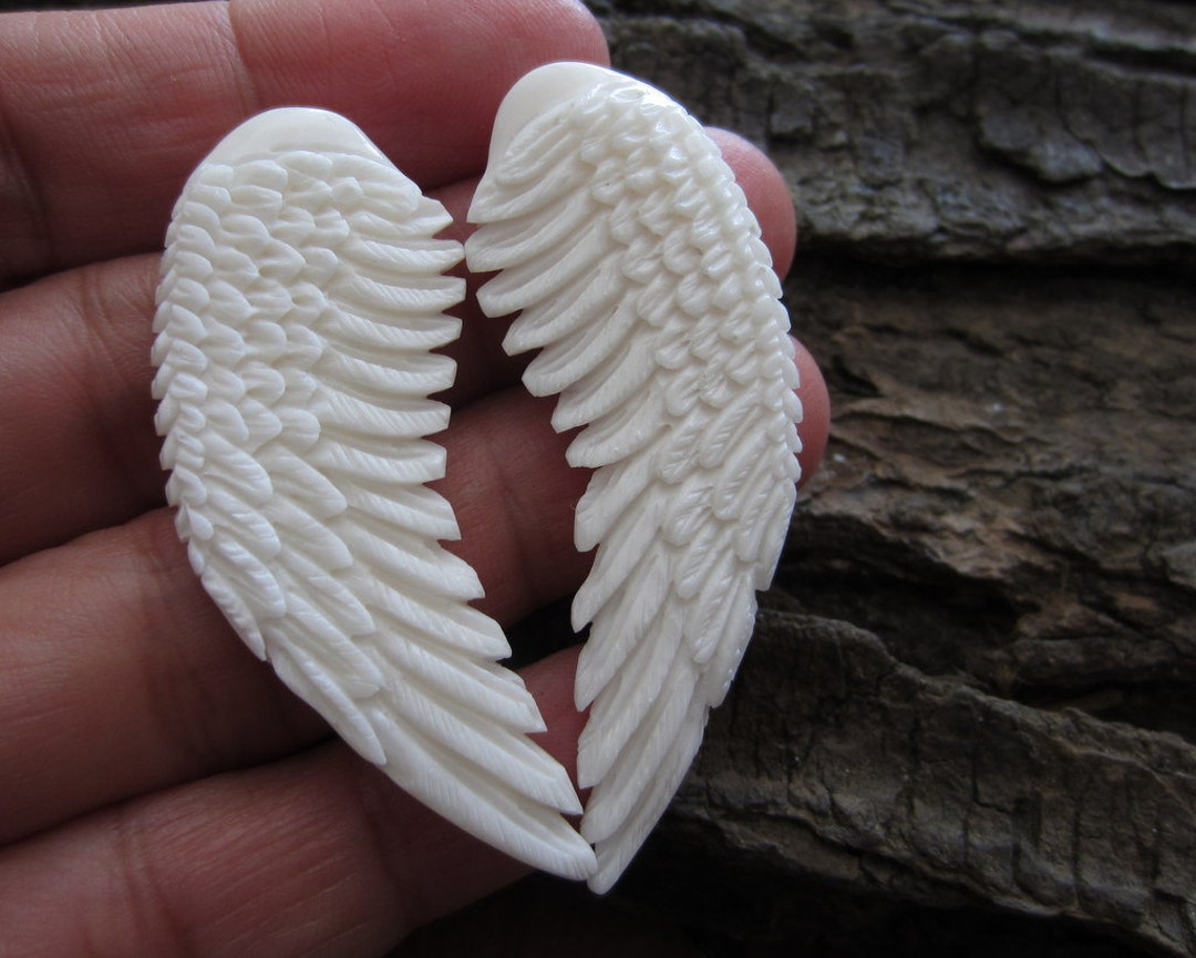 Amazing Pair of Carved Angel Wing , Buffalo Bone Carving Not Drilled ...