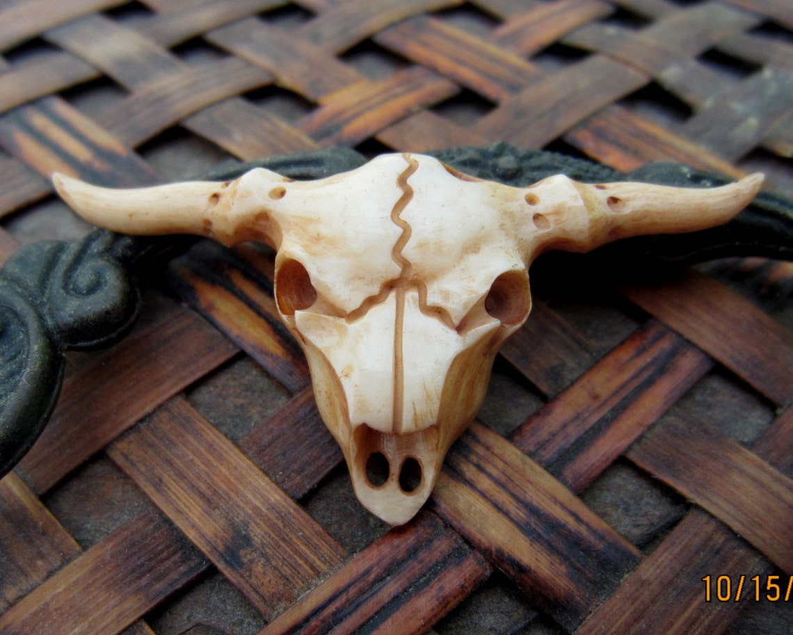 Antiqued, 50mm X 25mm, Hand Carved Long Horn From Ox-bone, DRILLED ...