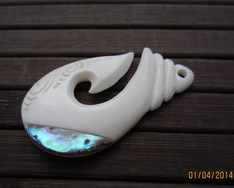 Beautiful KORU Hook Pendant ox Bone Carving Paua Inlay - Etsy