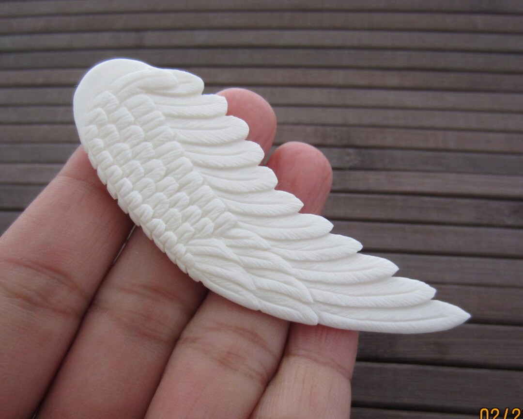SALE Extra Large 84mm X 28mm Hand Carved Angel Wing , Double Sided ...
