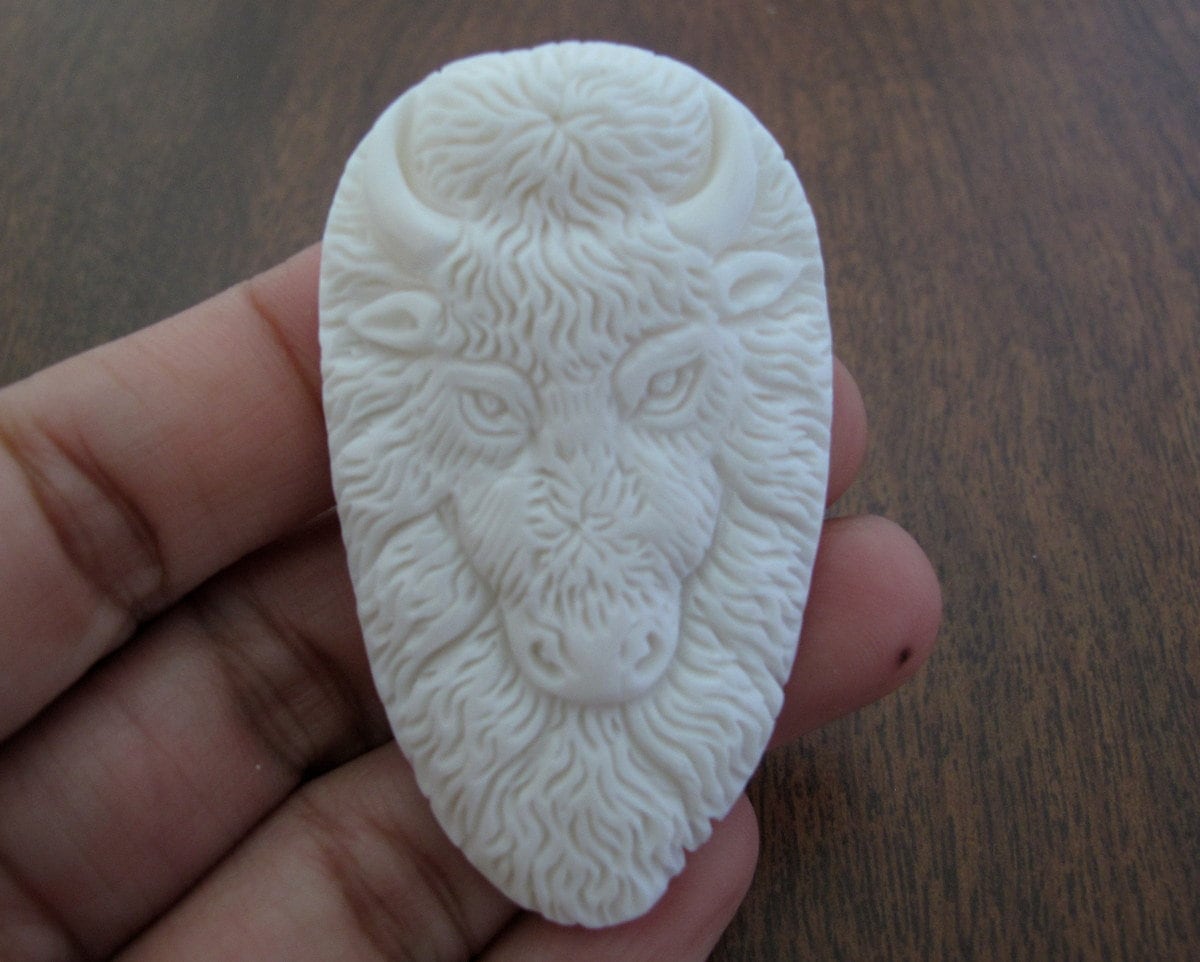 Amazing Carved Bison Head , Buffalo Bone Carving, Not Drilled, Jewelry ...