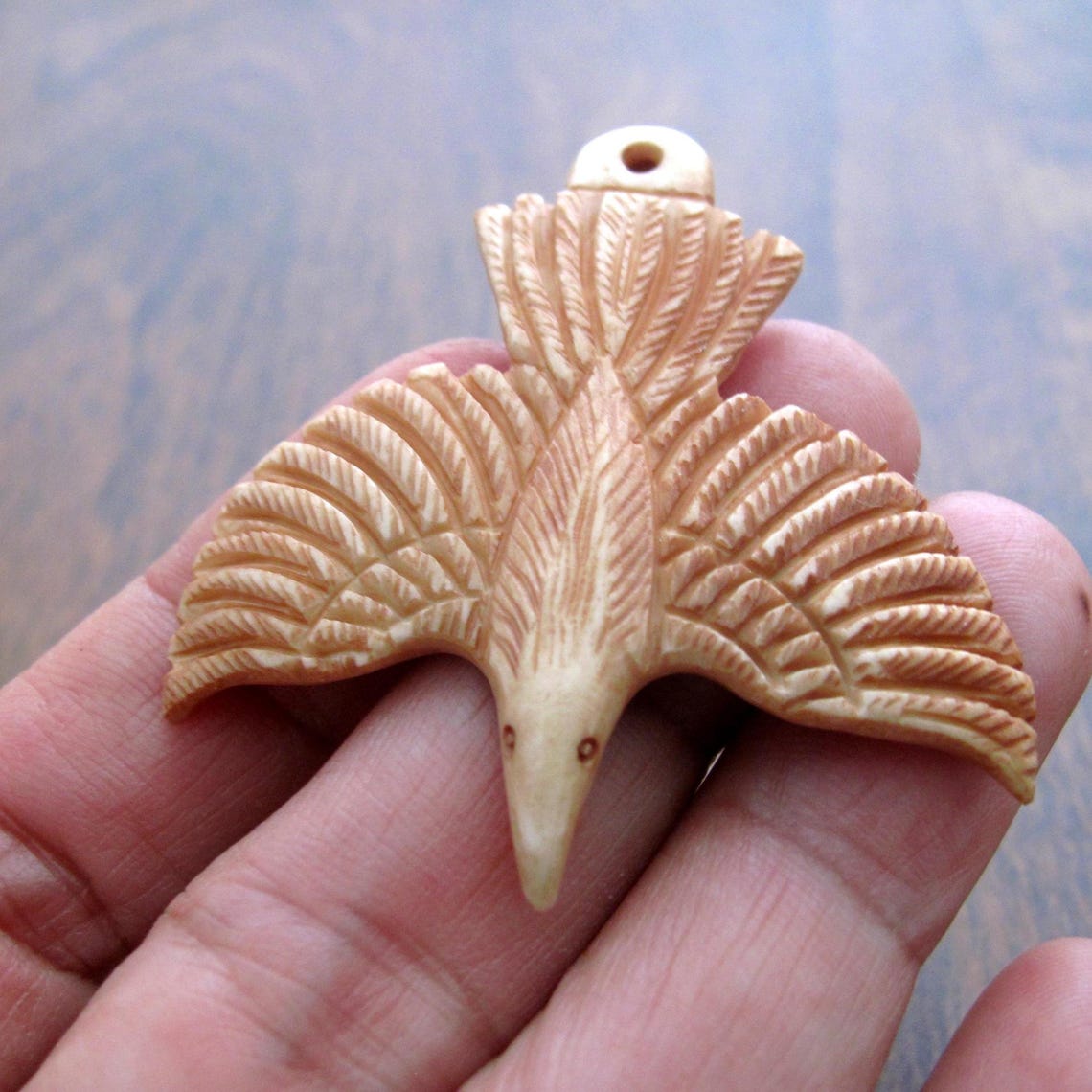 Extra Large White Raven, Buffalo Bone Carving, Pendant Beads, Jewelry ...