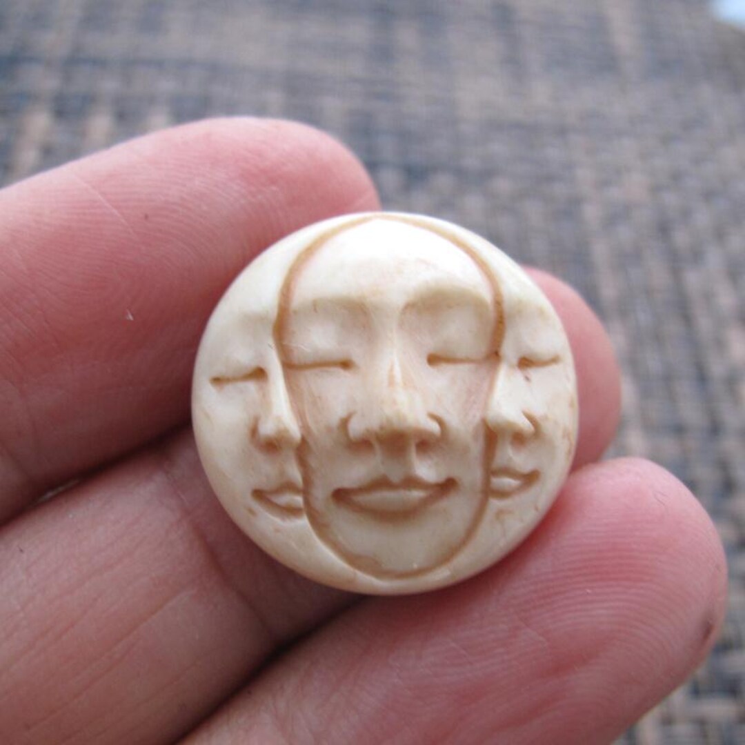 20mm Three Face Moon Cabochon, Buffalo Bone Carving, Embellishment ...