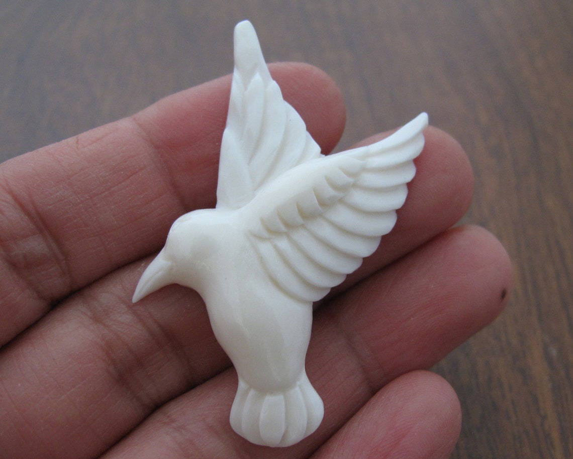 SALE Gorgeous Hand Carved Flying Dove, Flat Backed Buffalo Bone Carving ...