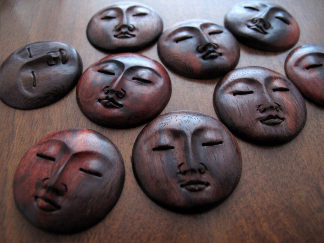30mm Moon Face Cabochon With Closed Eyes, Hand Carved From Sono Wood ...
