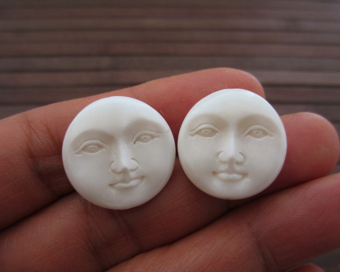 Pair 20mm Moon Face BEAD With Open Eyes, DRILLED Vertically, Buffalo ...