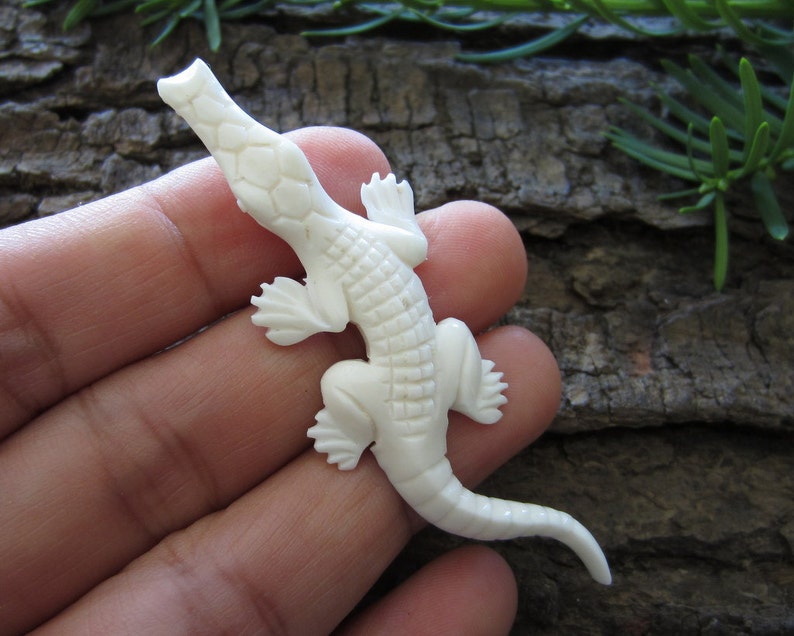 Very Fine Detail Hand Carved Alligator, Drill Sideway, Bone Carving ...