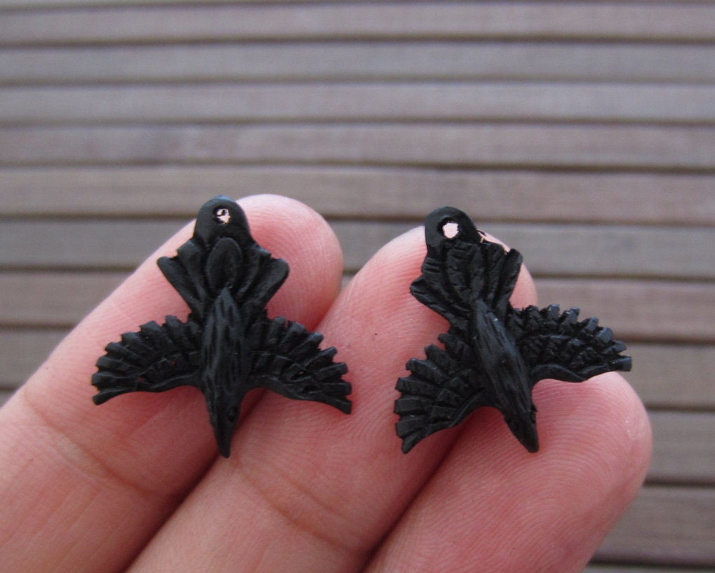Tiny Pair 15mm X 13mm Carved Black Raven Buffalo Horn - Etsy