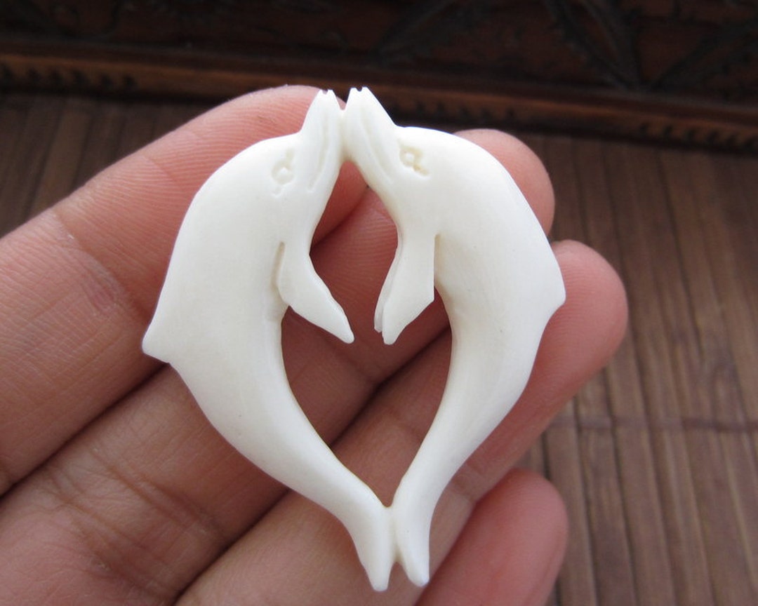 Excellent Detail Carved Reversible Playful Dolphin, Carved Buffalo Bone ...