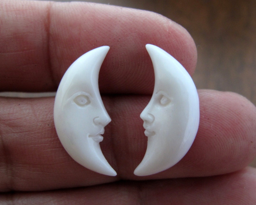 Tiny 20mm Crescent Moon Face Pair, OPEN or CLOSED Eyes, Flat-backed ...