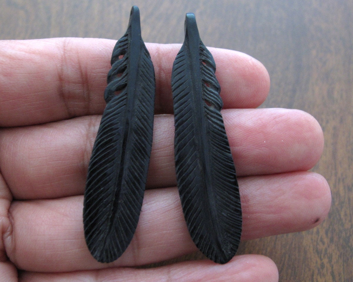 PAIR Beautiful Hand Carved Buffalo Horn Leaves Feather - Etsy