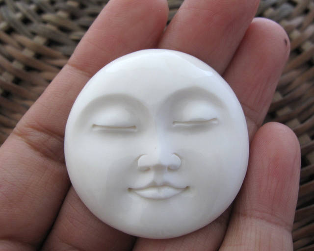 40 Mm Moon Face With Closed Eyes Large Moon Face Hand Carved - Etsy