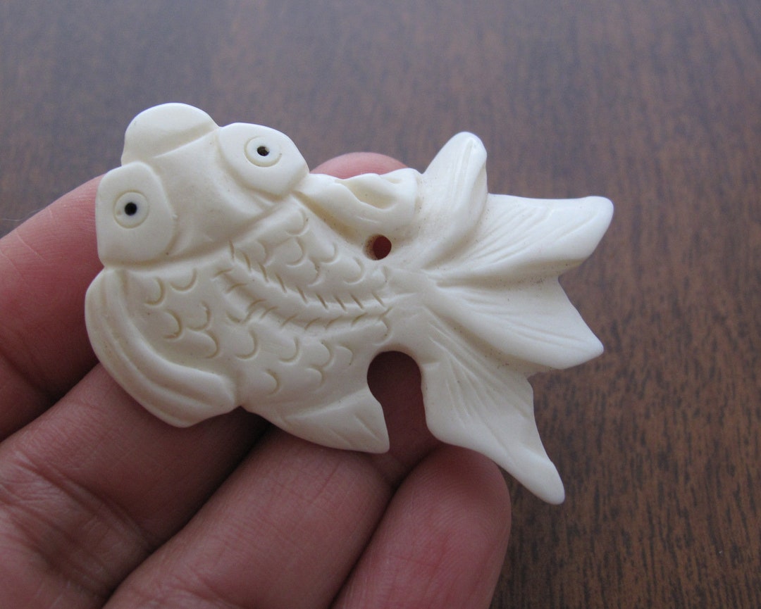 Hand Carved Buffalo Bone , " KOI Fish" Pendant, Drilled, Jewelry Making ...
