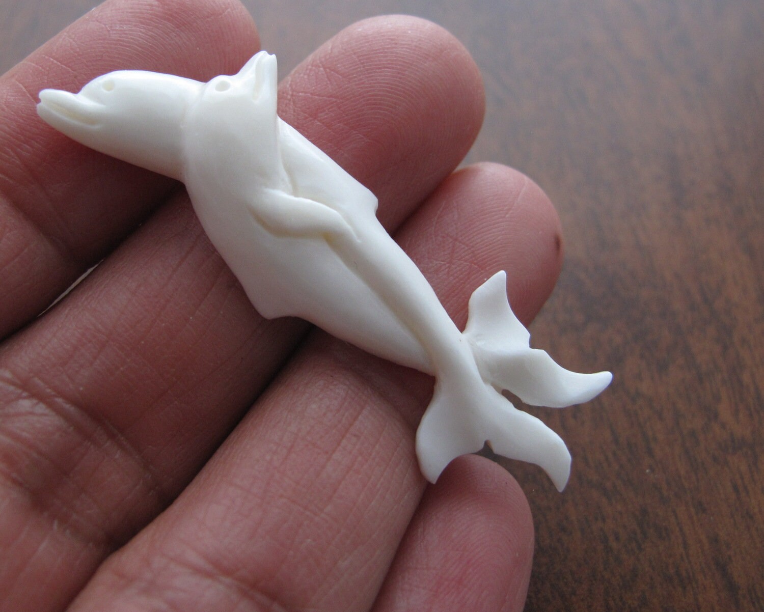 Smaller Version Carved Playful Dolphin, Carved Buffalo Bone, Jewelry ...