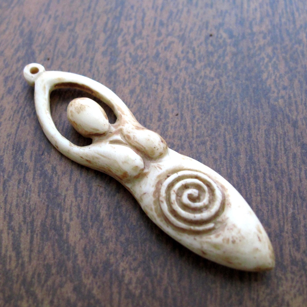 Reversible Carved Goddess Pendant , Antique Stained Bone Carving ...