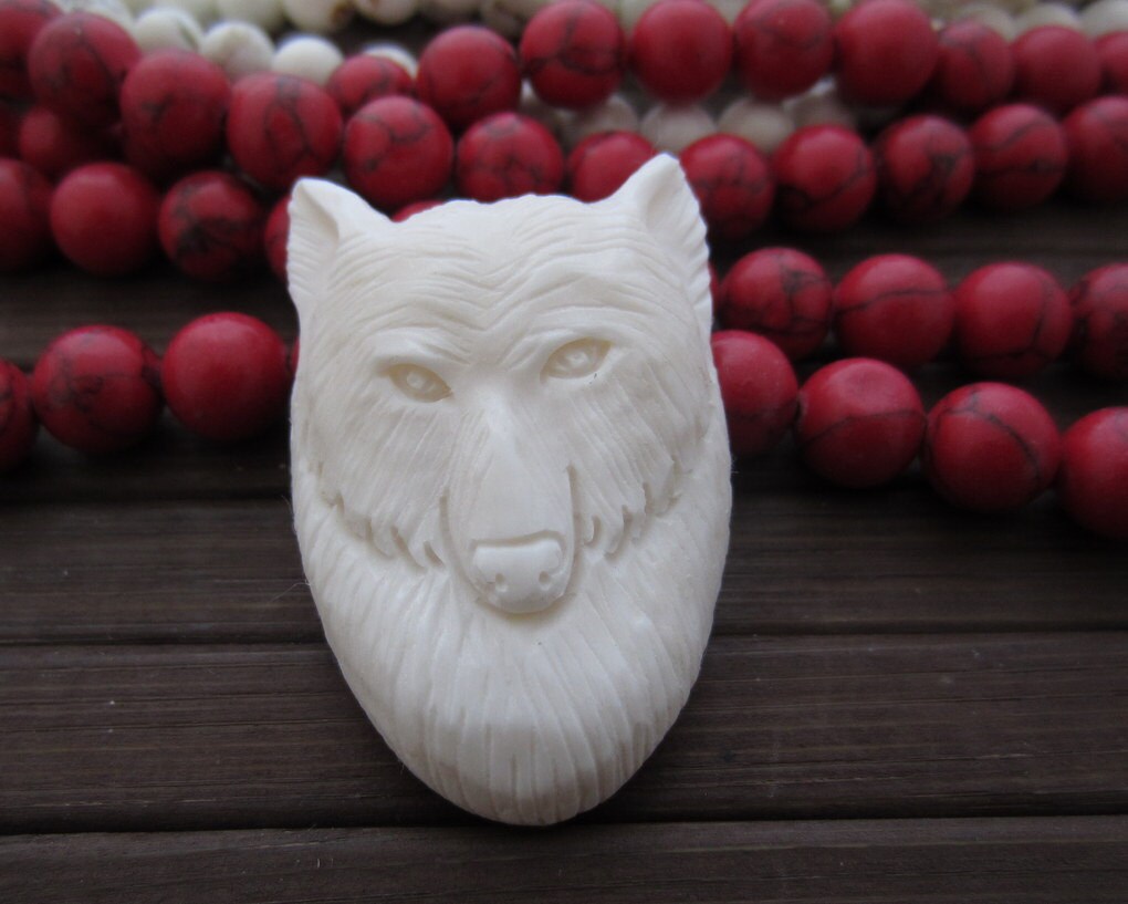 Intricate Carved Wolf Buffalo Bone Carving Bovine Jewelry | Etsy