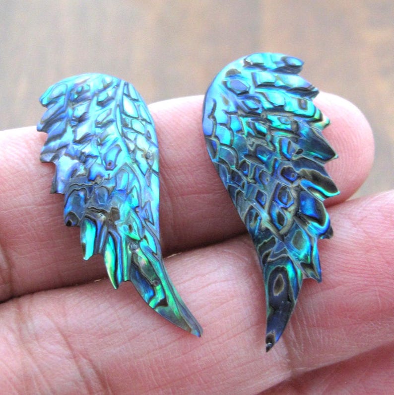 Gorgeous PAIR of Abalone Wings, Hand Carved Paua, Not-drilled, Jewelry ...