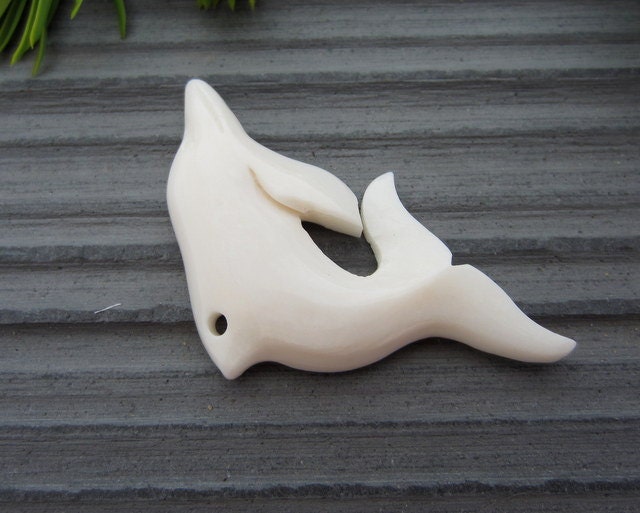 Fine Detail Hand Carved Small Dolphin Pendant, Carved Buffalo Bone ...