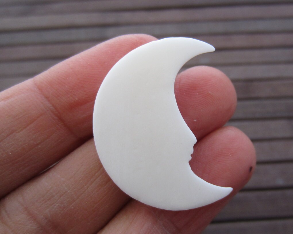 Left Facing Crescent Moon Face Closed Eyes Buffalo Bone | Etsy