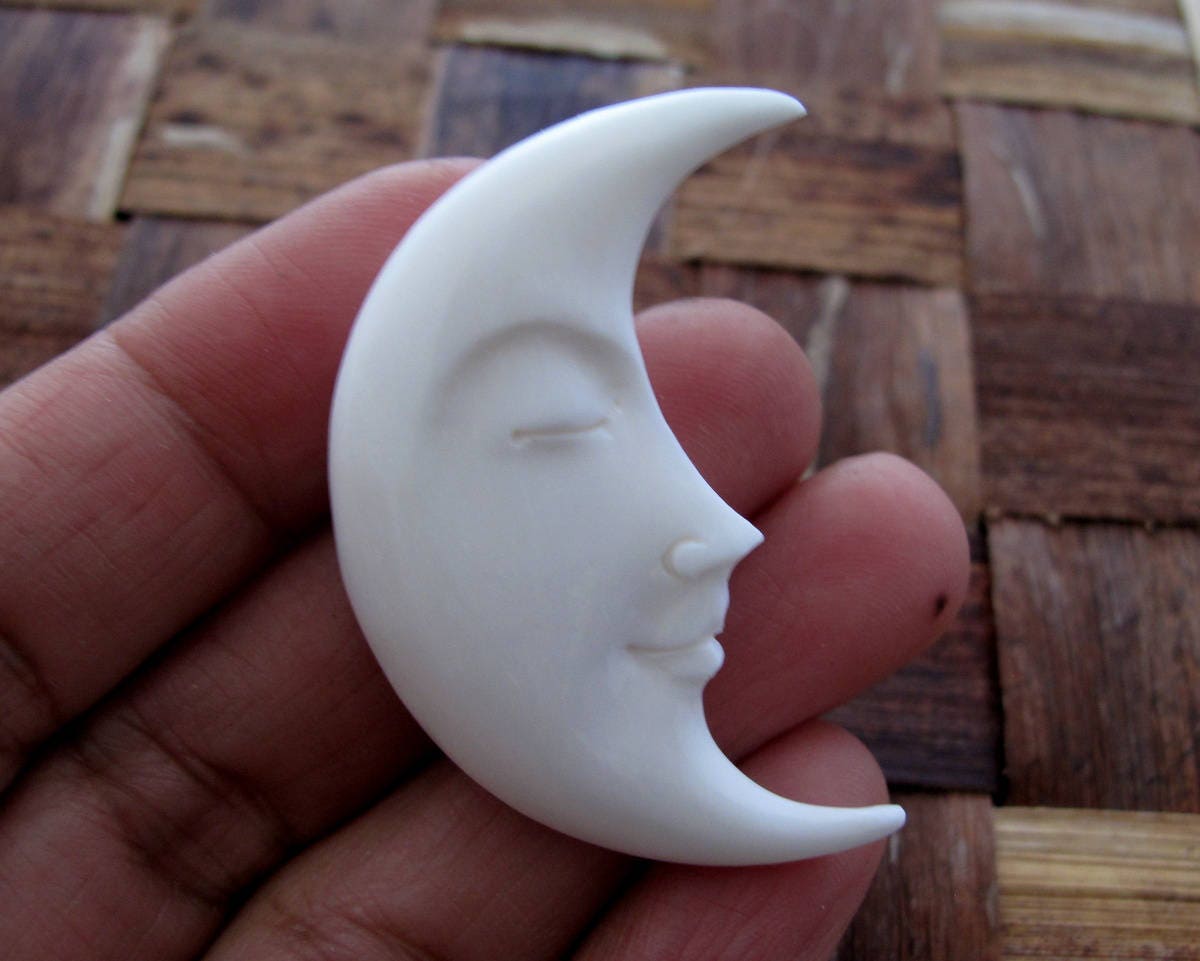 Large Crescent Moon Face With CLOSED Eyes Buffalo Bone | Etsy