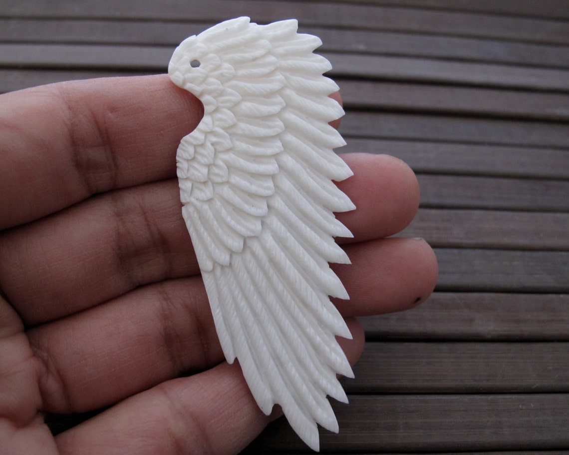 Intricate double sided carved Angel Wing DRILLED Jewelry | Etsy