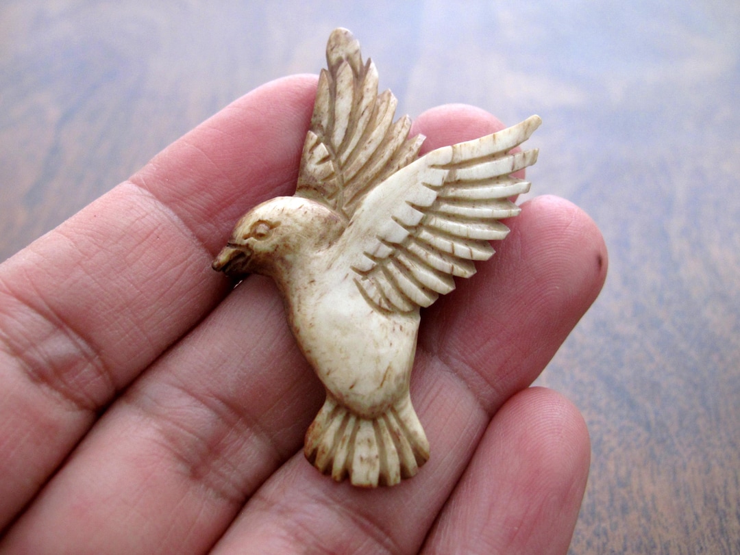 SALE Gorgeous Hand Carved Flying Dove, Buffalo Bone Carving, Supplies ...