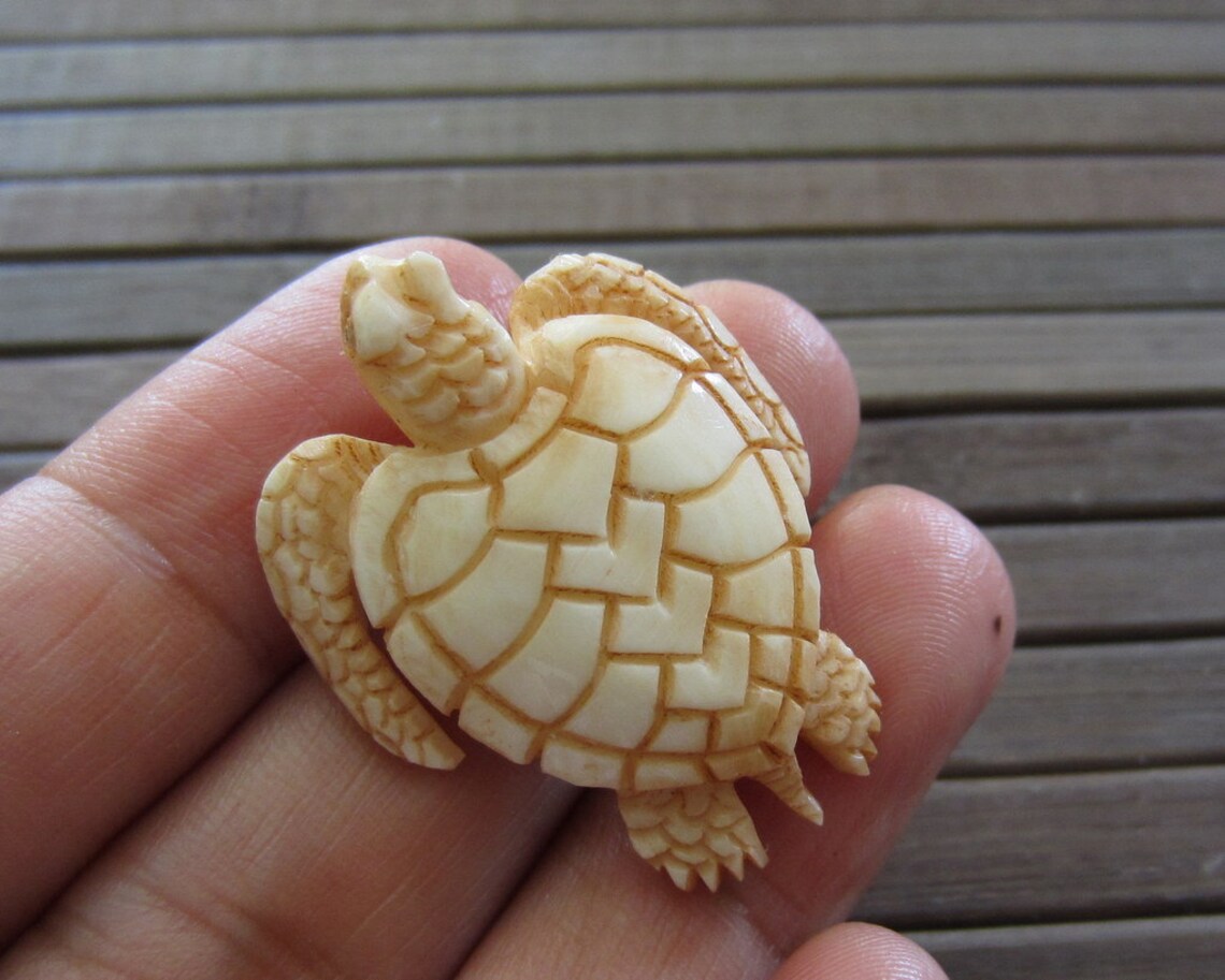 Hand Carved Adorable Little Turtle Side Drilled Thru the - Etsy