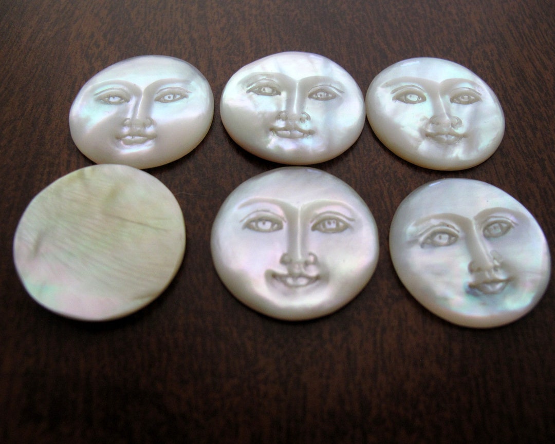 RESERVED 6 Faces - 25mm Hand Carved Moon Face Cabochon With Open Eyes ...