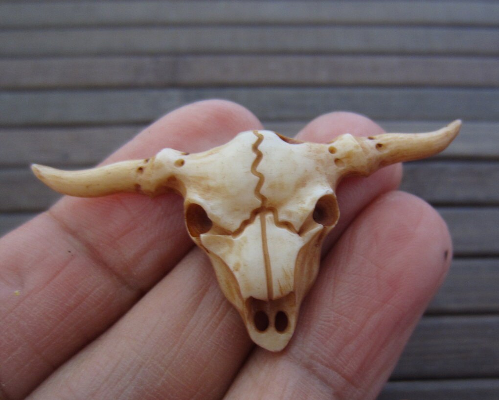 Antiqued, 50mm X 25mm, Hand Carved Long Horn From Ox-bone, DRILLED ...