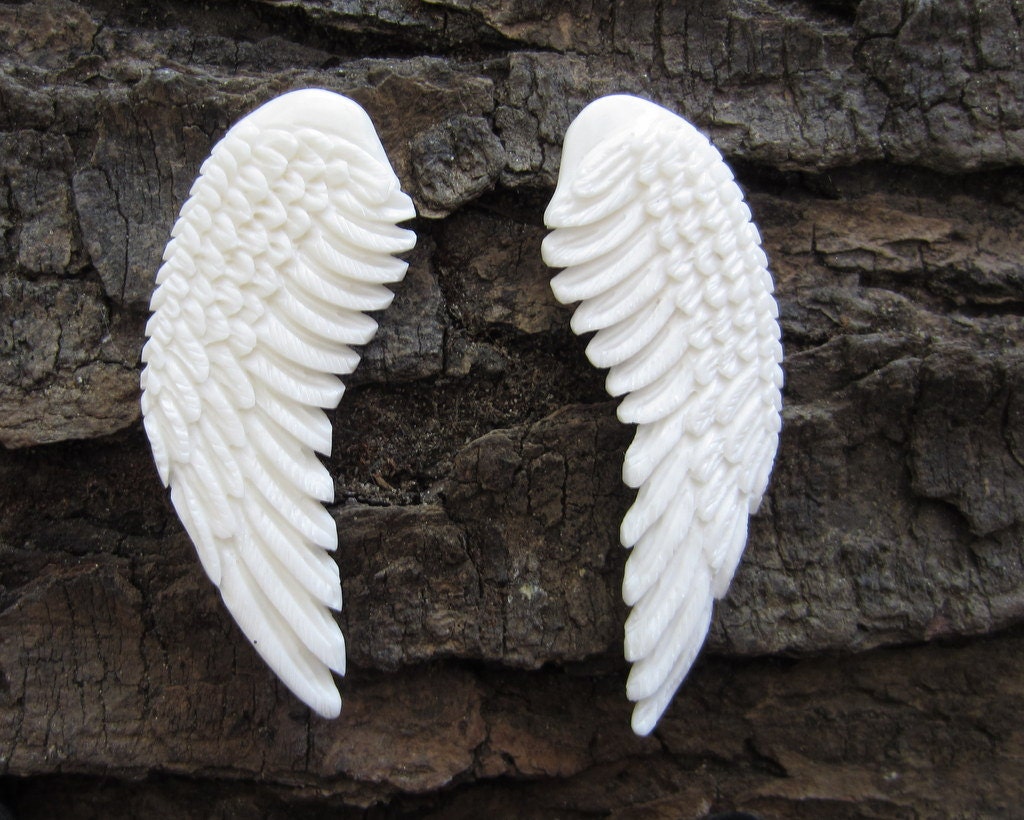 Amazing Pair of Carved Angel Wing , Buffalo Bone Carving Not Drilled ...