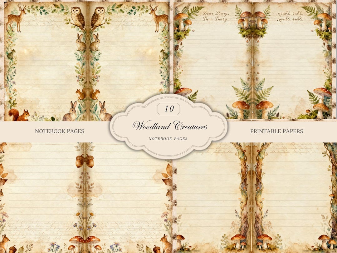 Printable Writing Paper Woodland Animals, Vintage Stationery Set ...