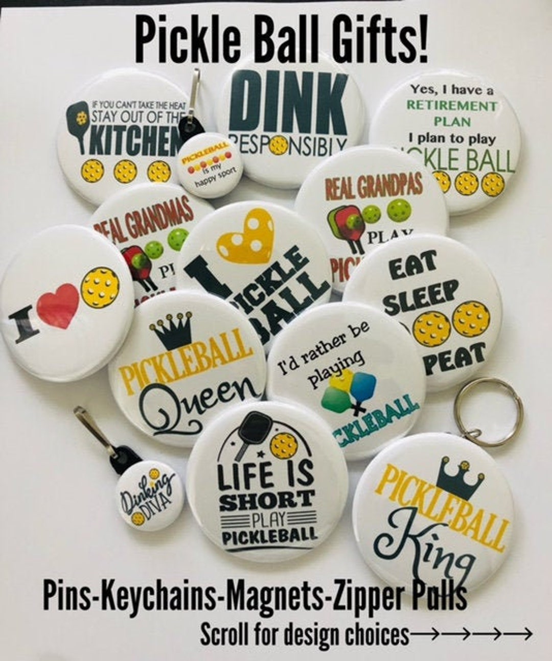 Pickleball Gifts, Pickleball Keychains, Magnets, Pins,mirrors ...