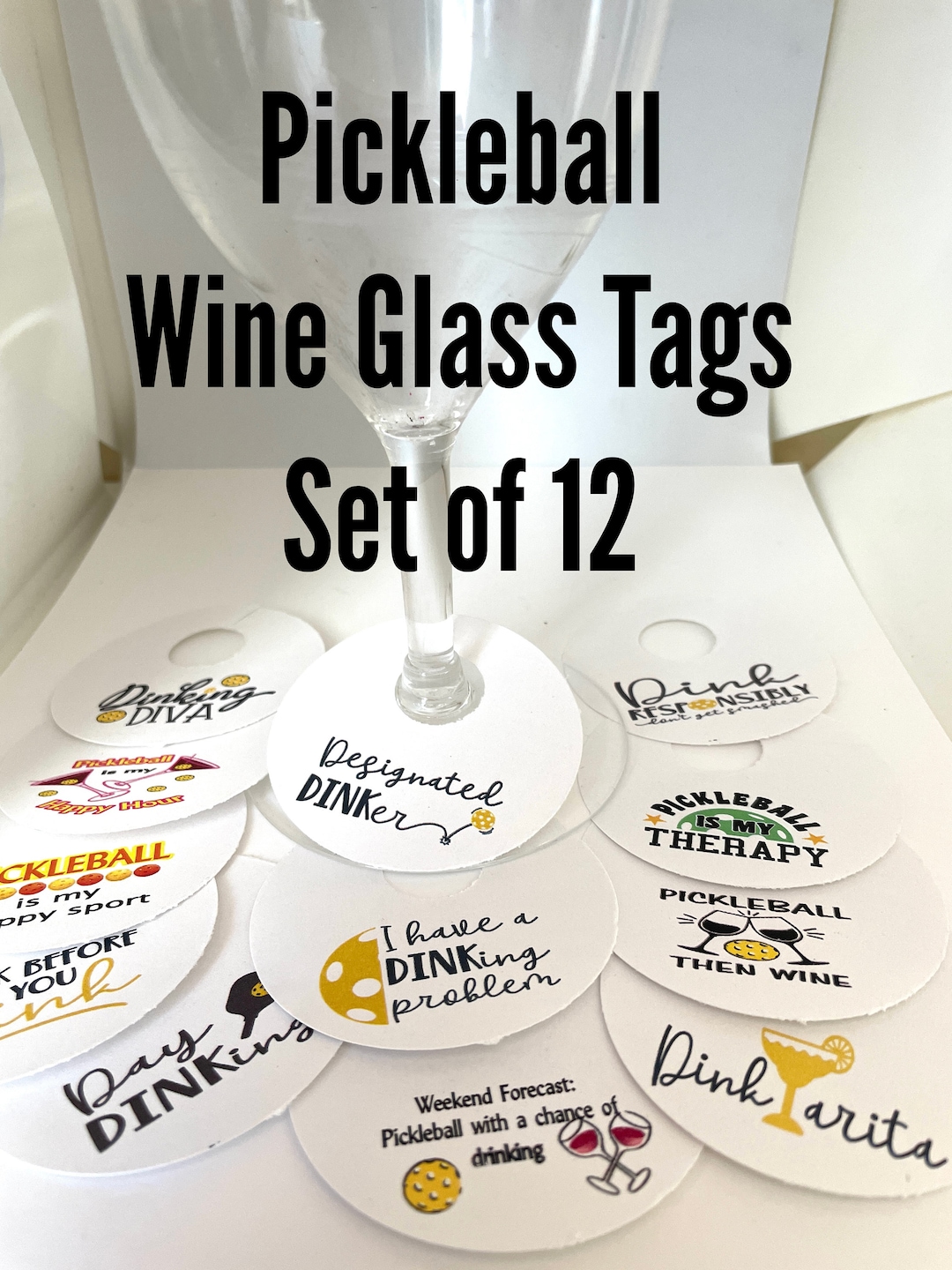 Pickleball Wine Glass Tags, Pickleball Hostess Gift, Pickleball Party ...