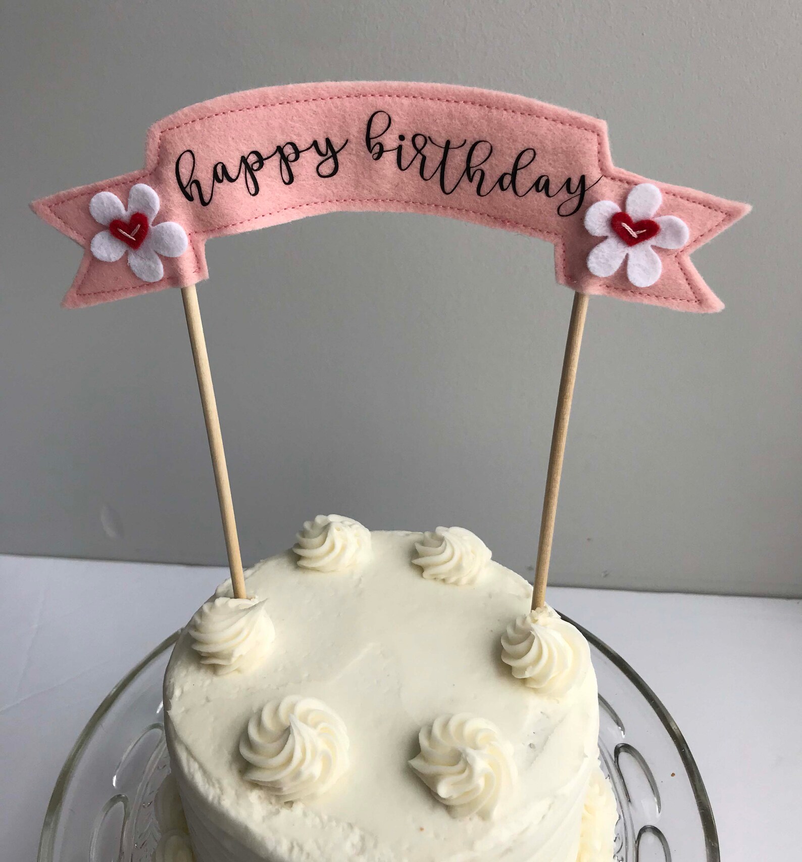 Pink Happy Birthday Cake Topper Felt Cake Decor Birthday | Etsy