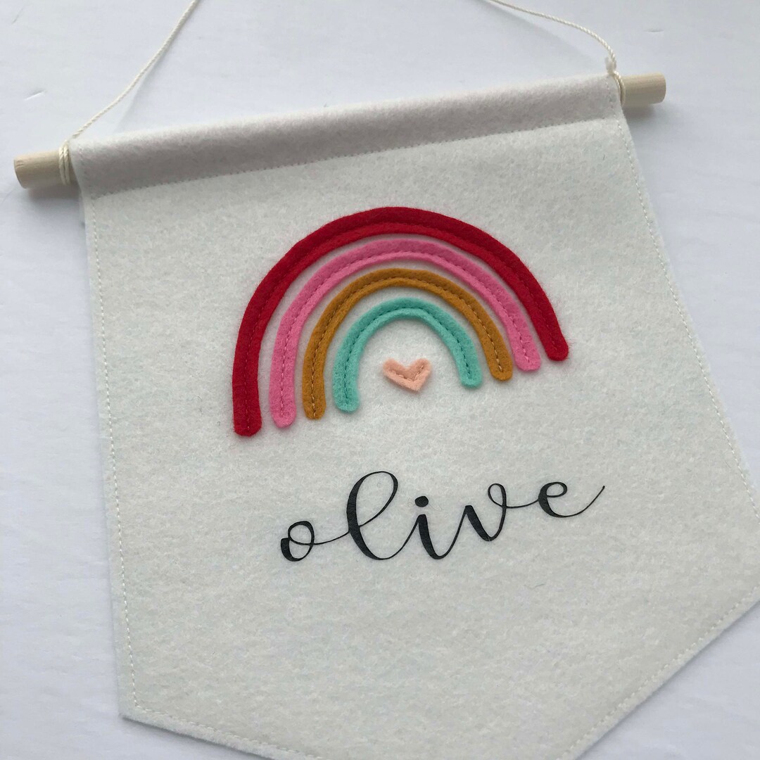 Felt Rainbow Nursery Art Felt Wall Sign Personalized Pennant Felt ...