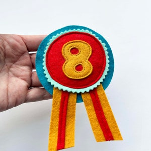 Age Number Birthday Rosette Pin, Personalized Felt Badge, Age Birthday ...