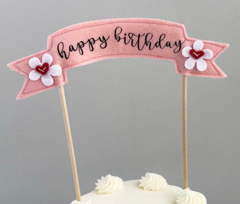 Pink Happy Birthday Cake Topper Felt Cake Decor Birthday | Etsy