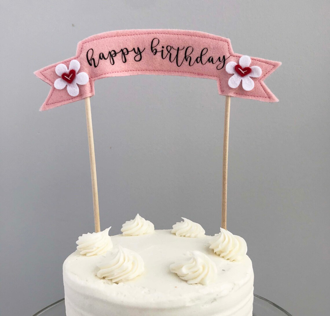 Pink Happy Birthday Cake Topper Felt Cake Decor Birthday | Etsy