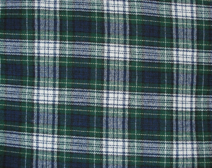 Tartan Scottish Plaid Wool Fabric Navy Blue Green and White 62 Inches ...