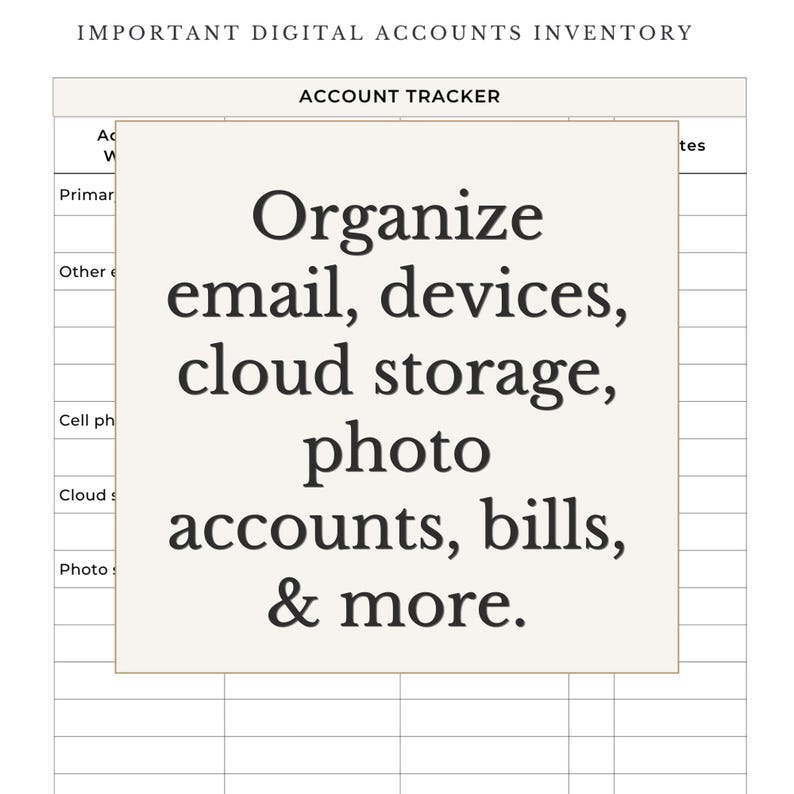 Password Inventory Worksheet Printable Digital Account Tracker Password ...